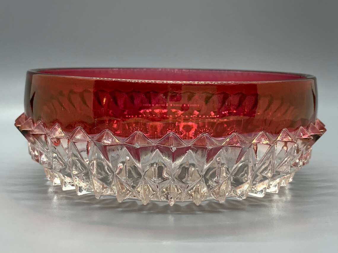 Vintage Indiana Glass Diamond Point Ruby Red Flash Candy Dish | Etsy