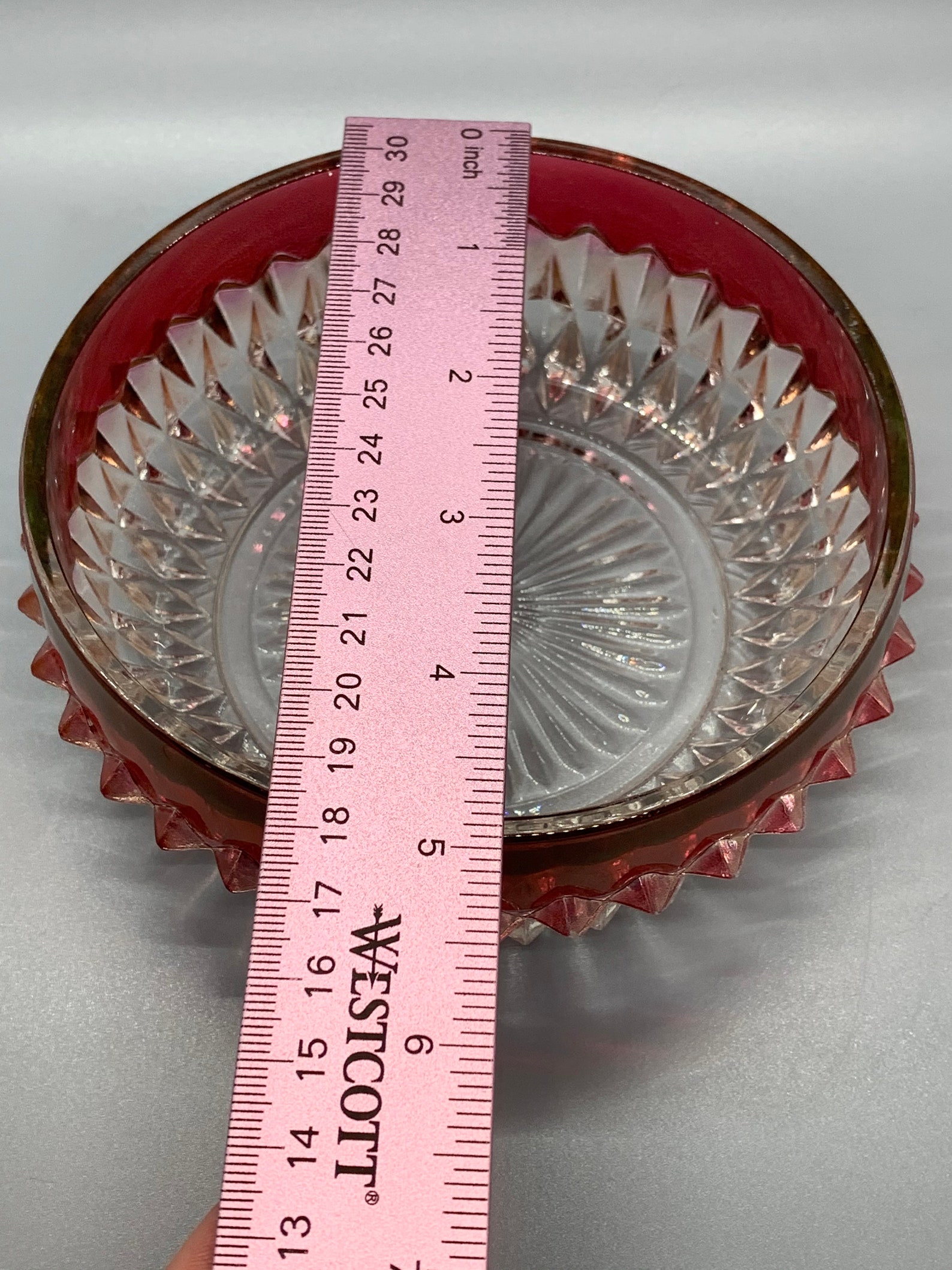 Vintage Indiana Glass Diamond Point Ruby Red Flash Candy Dish | Etsy