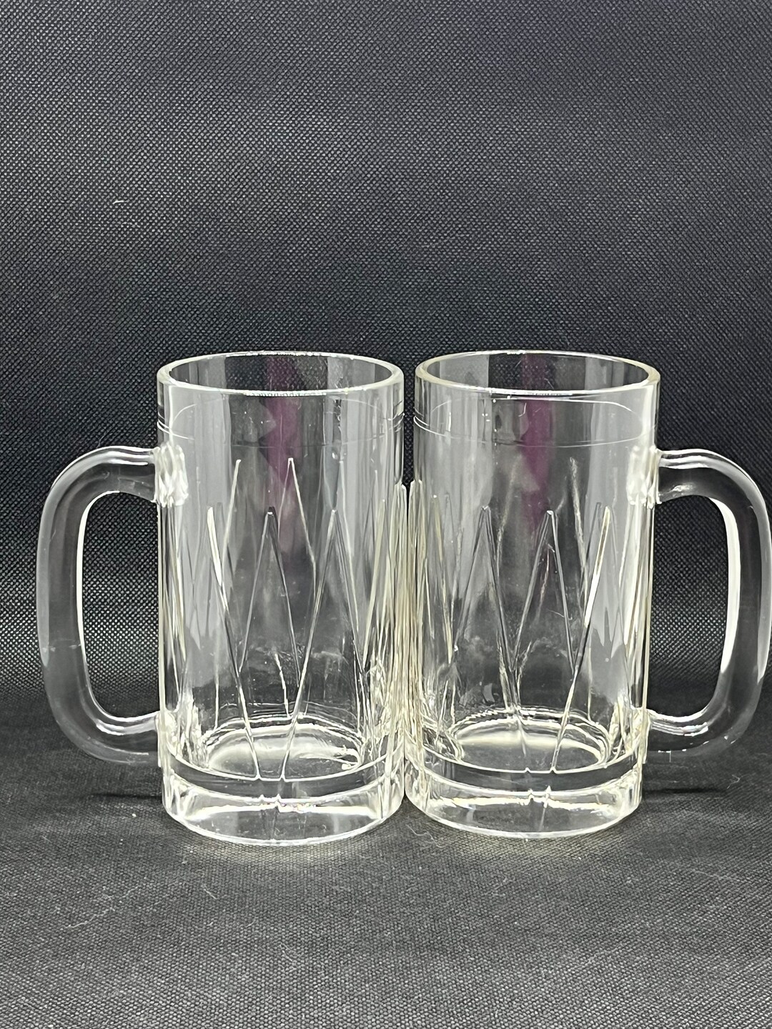 Vintage Heavy Weighted Solid Glass Beer Mug Stein Cup Triangle Diamond ...