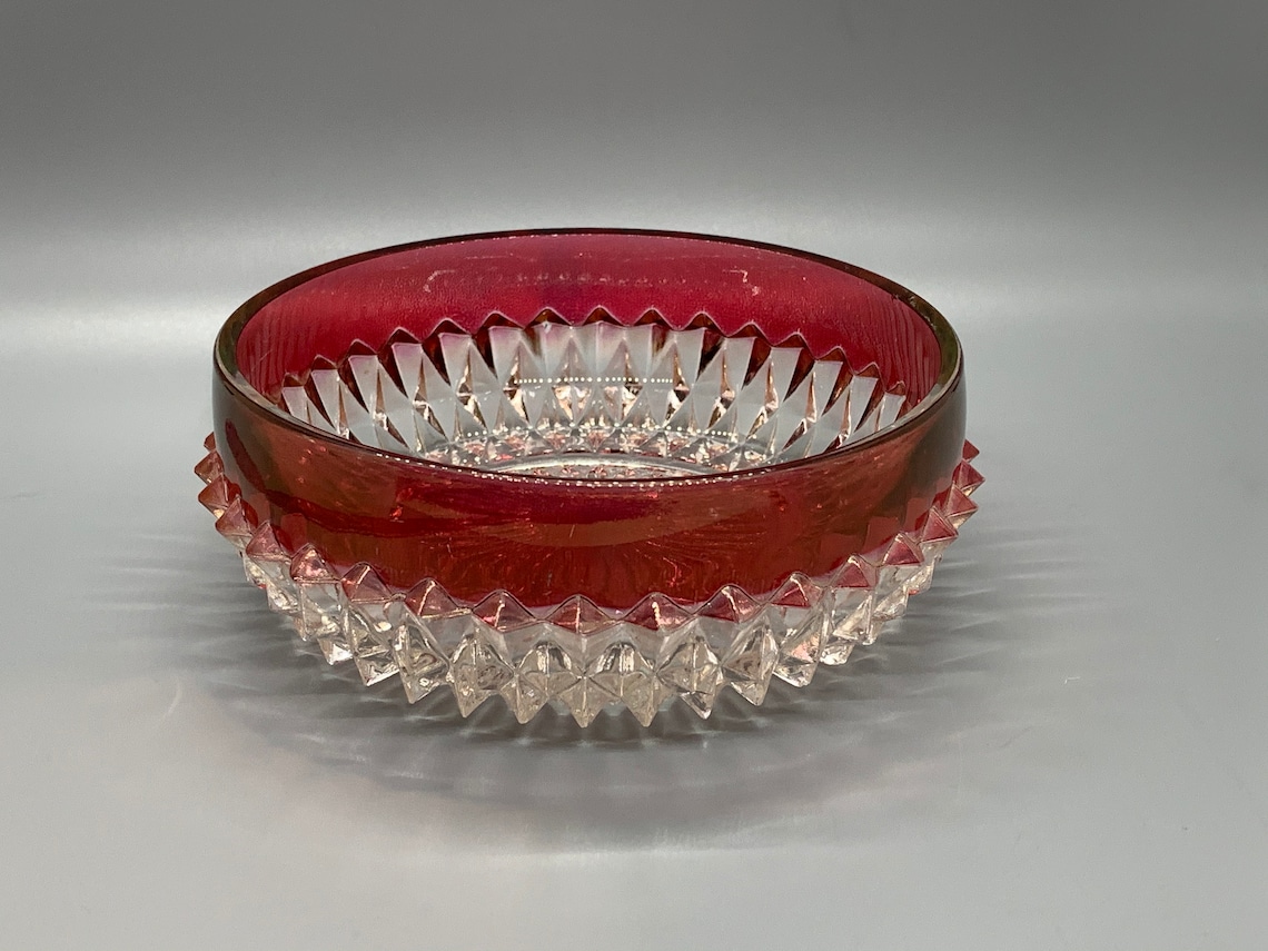Vintage Indiana Glass Diamond Point Ruby Red Flash Candy Dish | Etsy