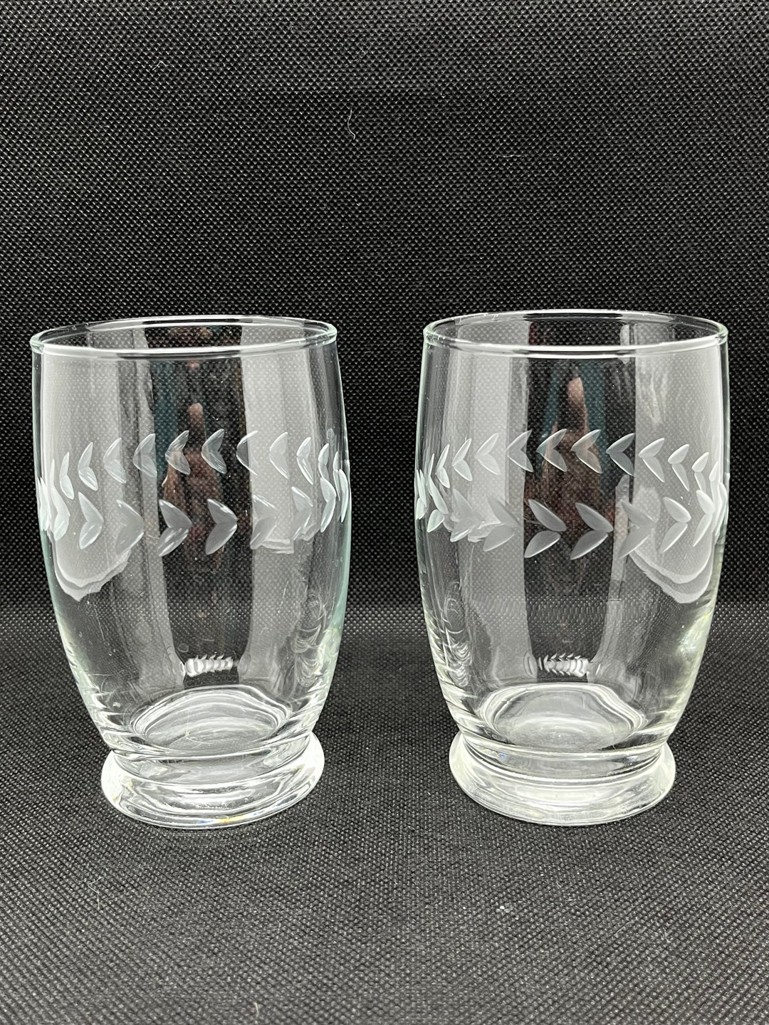 Vintage Anchor Hocking Laurel Etch Footed Tumblers - Crystal Glass Set ...