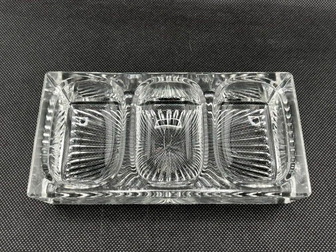 Vintage Glass Triple Section Starburst Pattern Glass Rectangle ...