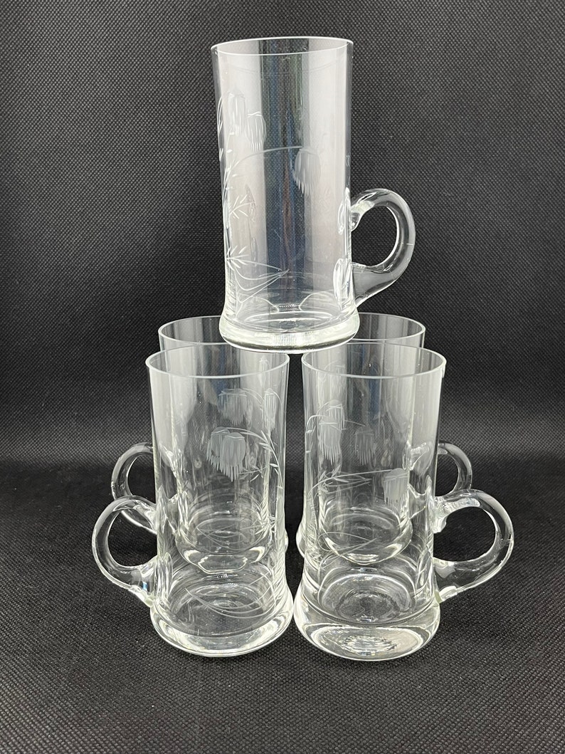 Pasabahce Etched Double Shot Glass With Handle, Vintage Made in Turkey ...