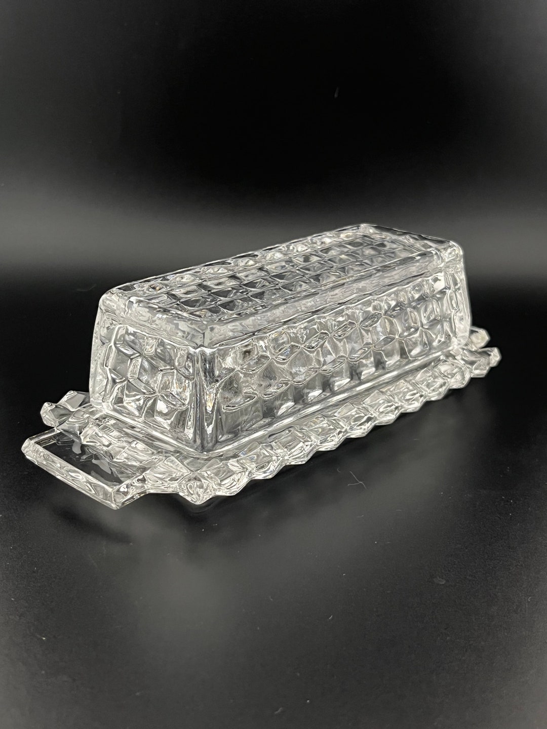 Vintage Fostoria American Covered Butter Dish, Cube Pattern Cover ...