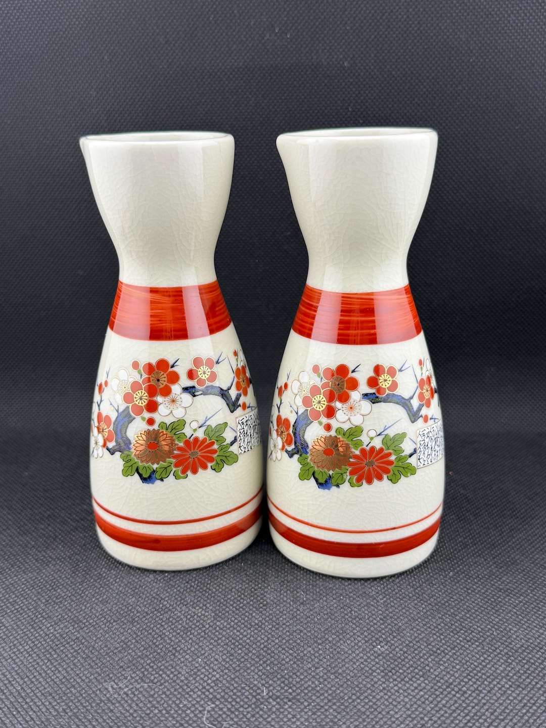 Pair of Vintage Japanese Porcelain Sake Bottles Vessels With Cherry ...