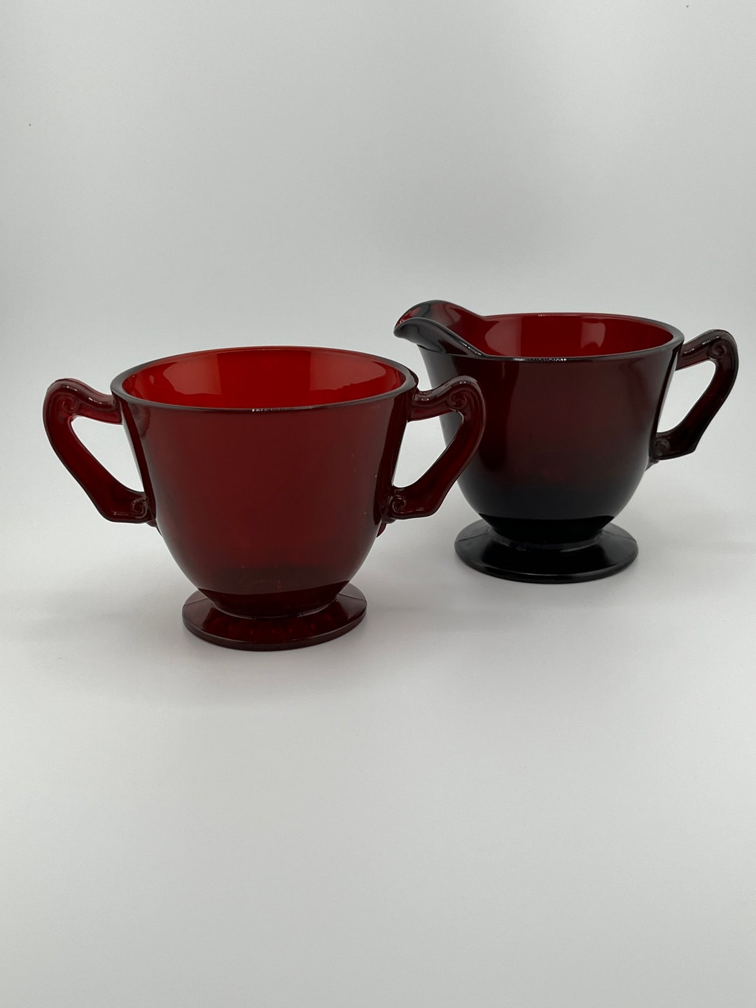 Anchor Hocking Ruby Red Sugar & Creamer Set - Etsy