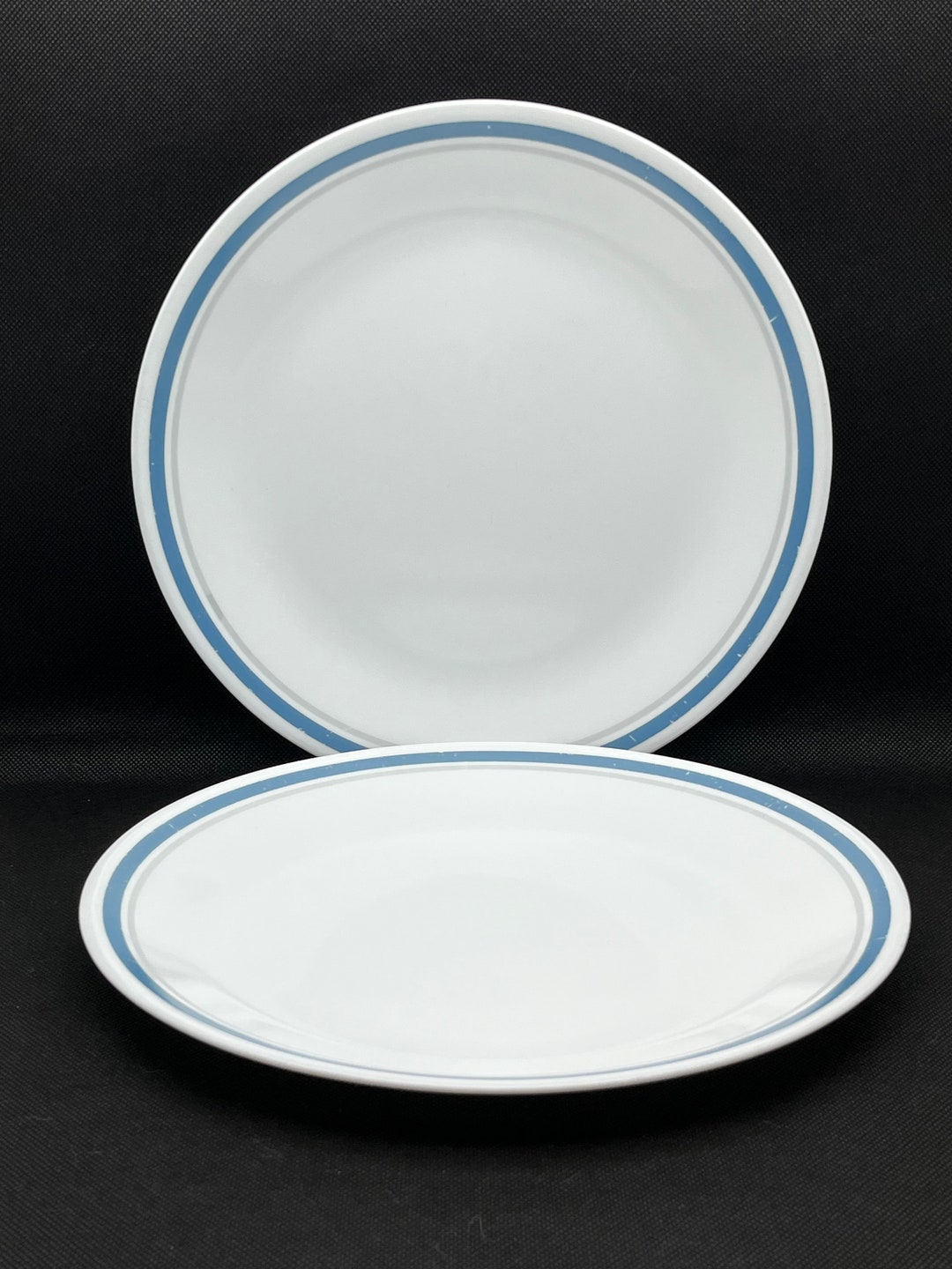 Vintage Corelle Indigo Dinnerware - Dinner Plates Blue & Grey Stripe ...