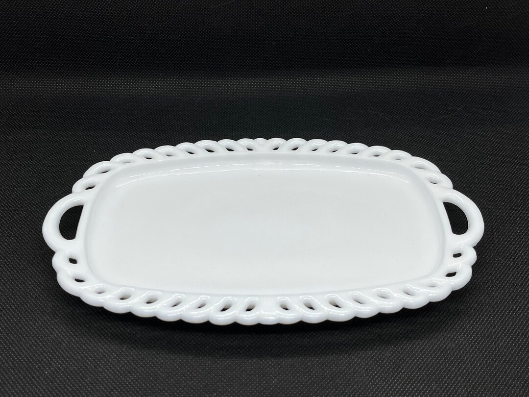 Vintage Milk Glass Butter Dish / Tray Rectangle With Small Handles - Etsy