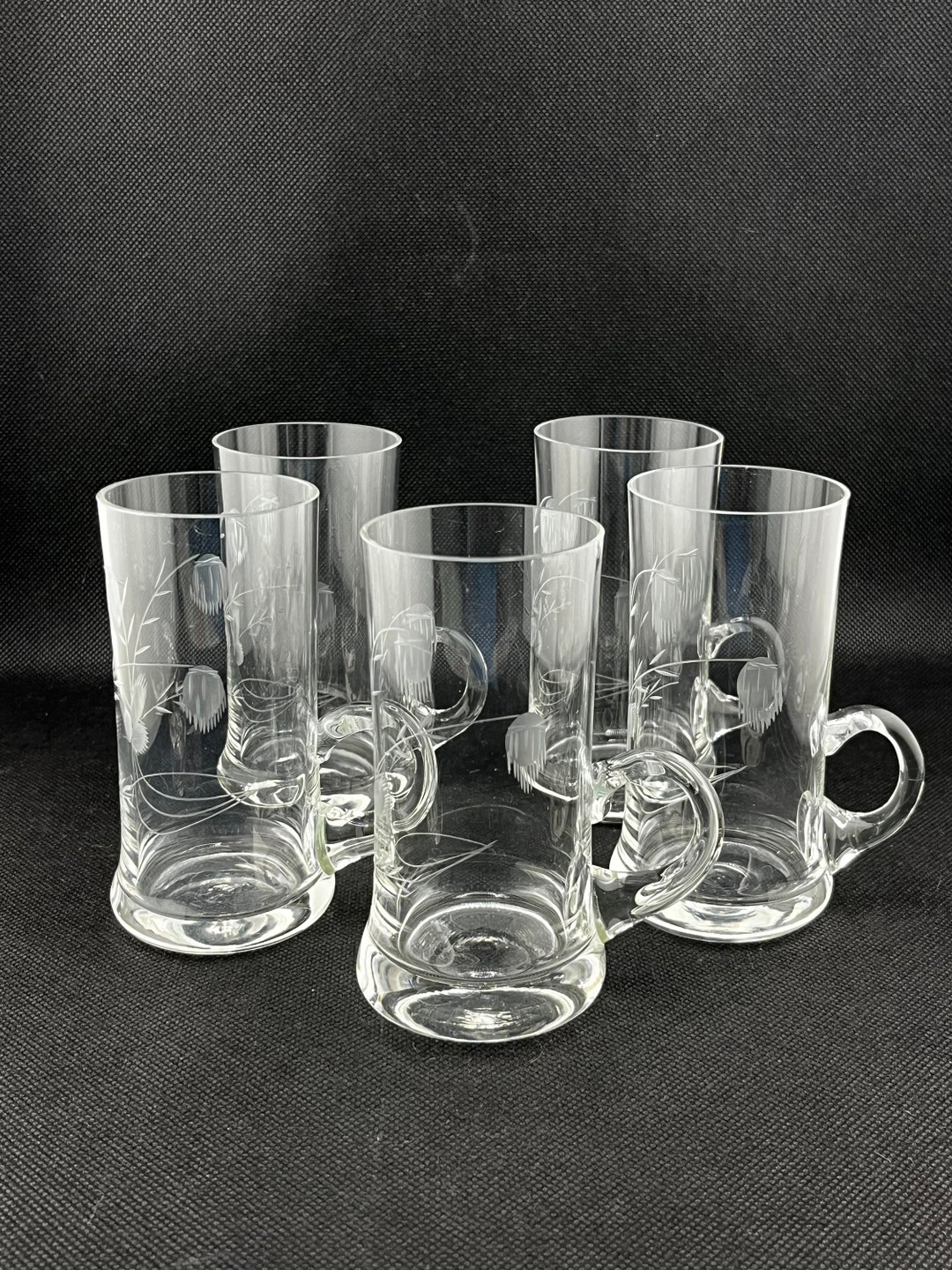 Pasabahce Etched Double Shot Glass With Handle, Vintage Made in Turkey ...