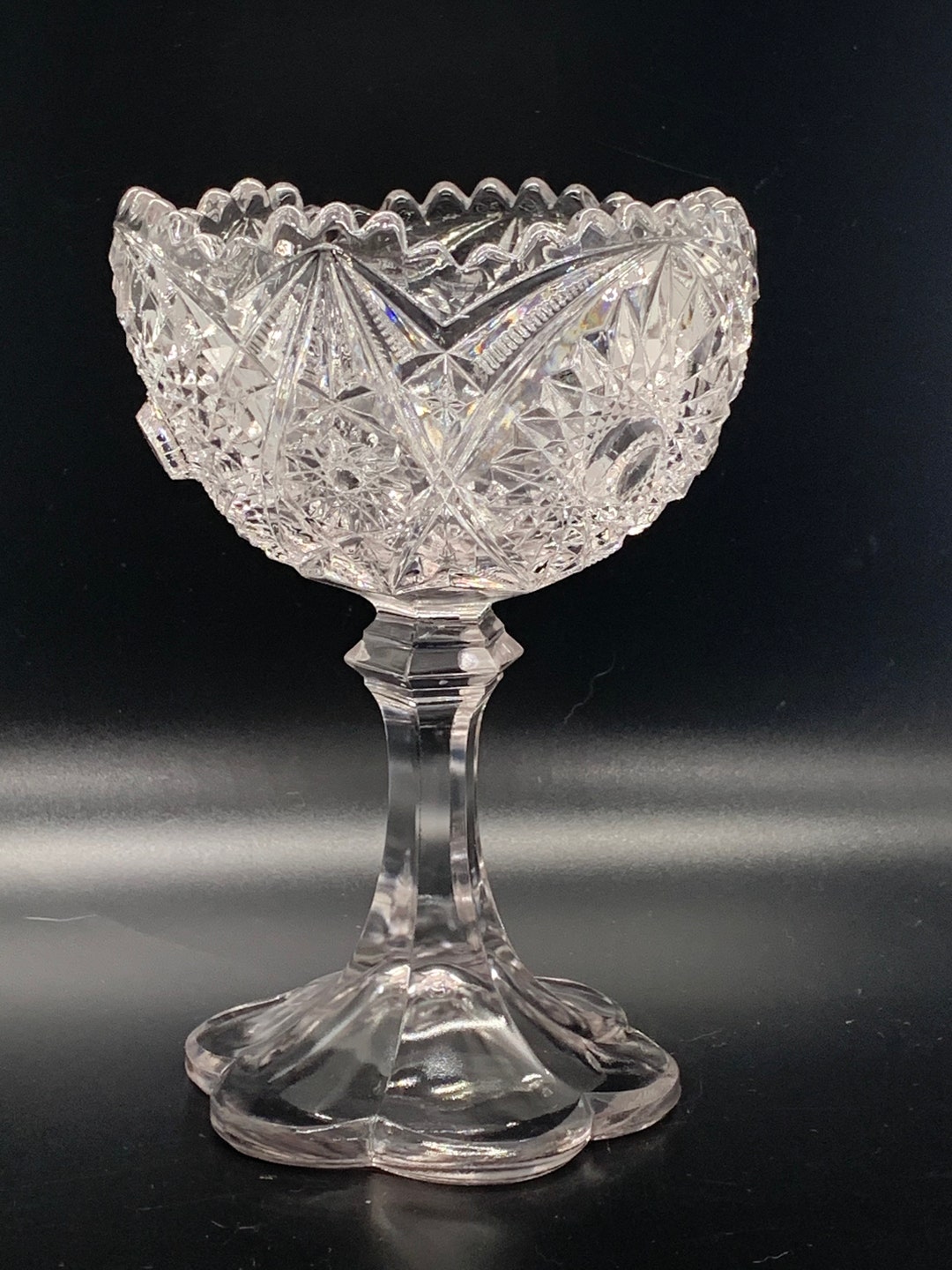 Vintage Glass Compote - Pressed Glass Pedestal Grape Fruit or Candy ...