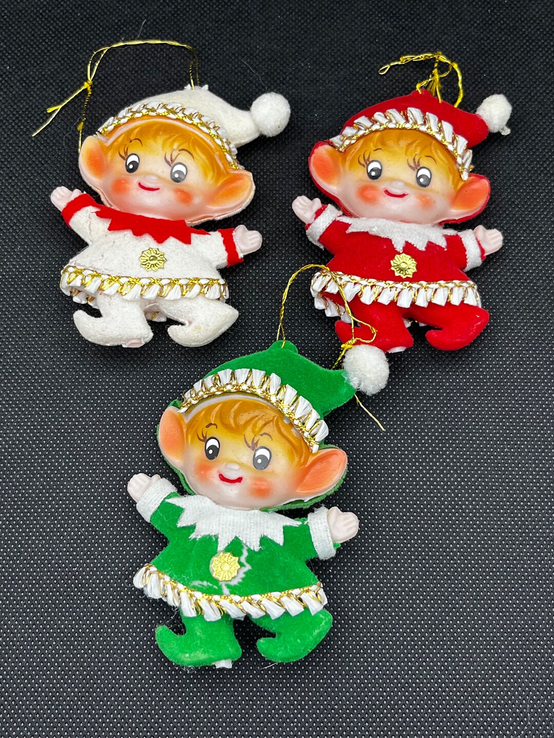 Vintage Christmas Elf Ornaments Set of 3 - Etsy