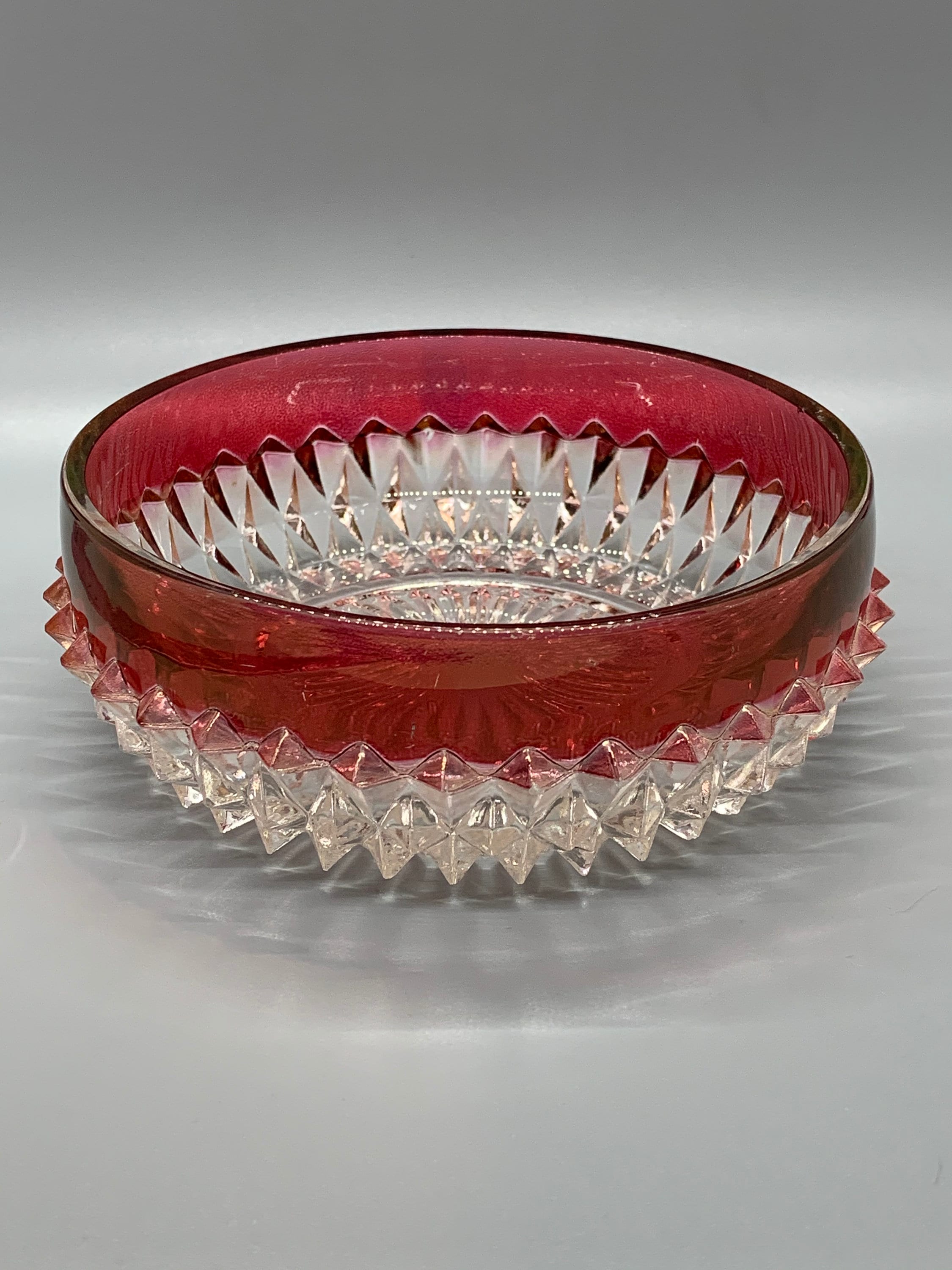 Candy Dish Diamond Point Cut Pressed Glass Pedestal Compote Vintage ...