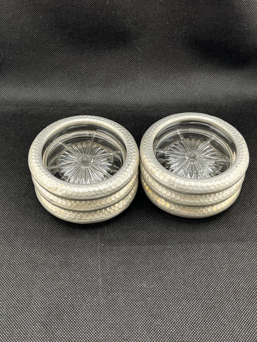 Vintage Glass Coasters With Hammered Aluminum Trim Set of 6 - Etsy