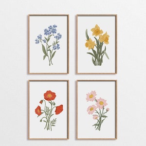 Spring Flower Prints, Set of 4, Printable Wall Art, Farmhouse Decor ...