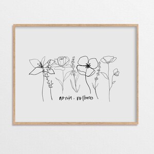 Flower Wall Art, Quote Print, Floral Print, No Rain No Flowers, Black ...