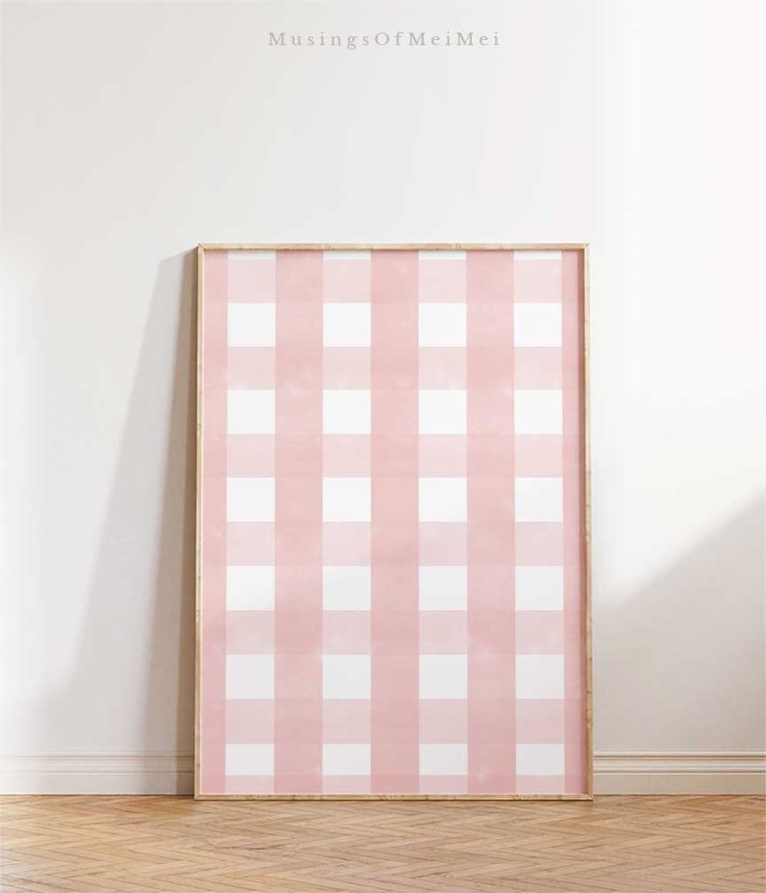Pastel Pink Gingham Art, Spring Wall Art, Abstract Watercolor Print ...
