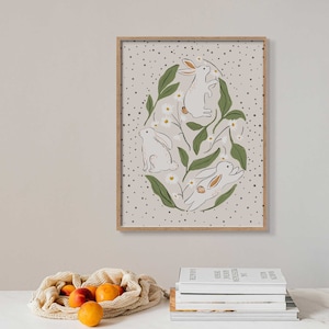 Spring Floral Bunny Print, Daisy Floral Art, Printable Wall Art, Easter ...