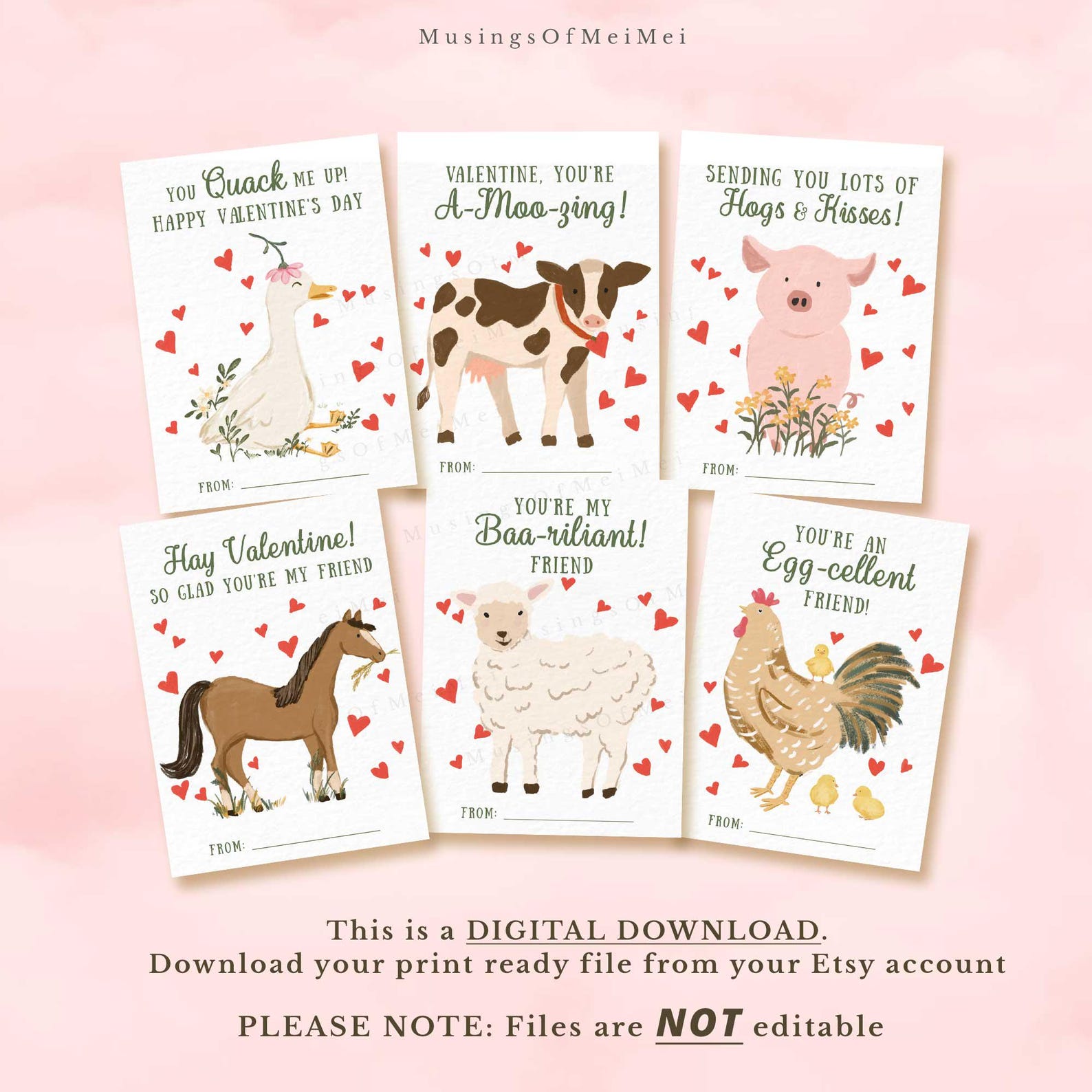 Printable Farm Animal Valentine's Day Card, Classroom Valentine's Day ...
