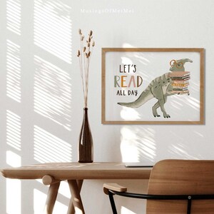 Let's Read All Day Dinosaur Printable Wall Art - Cute Educational Print ...