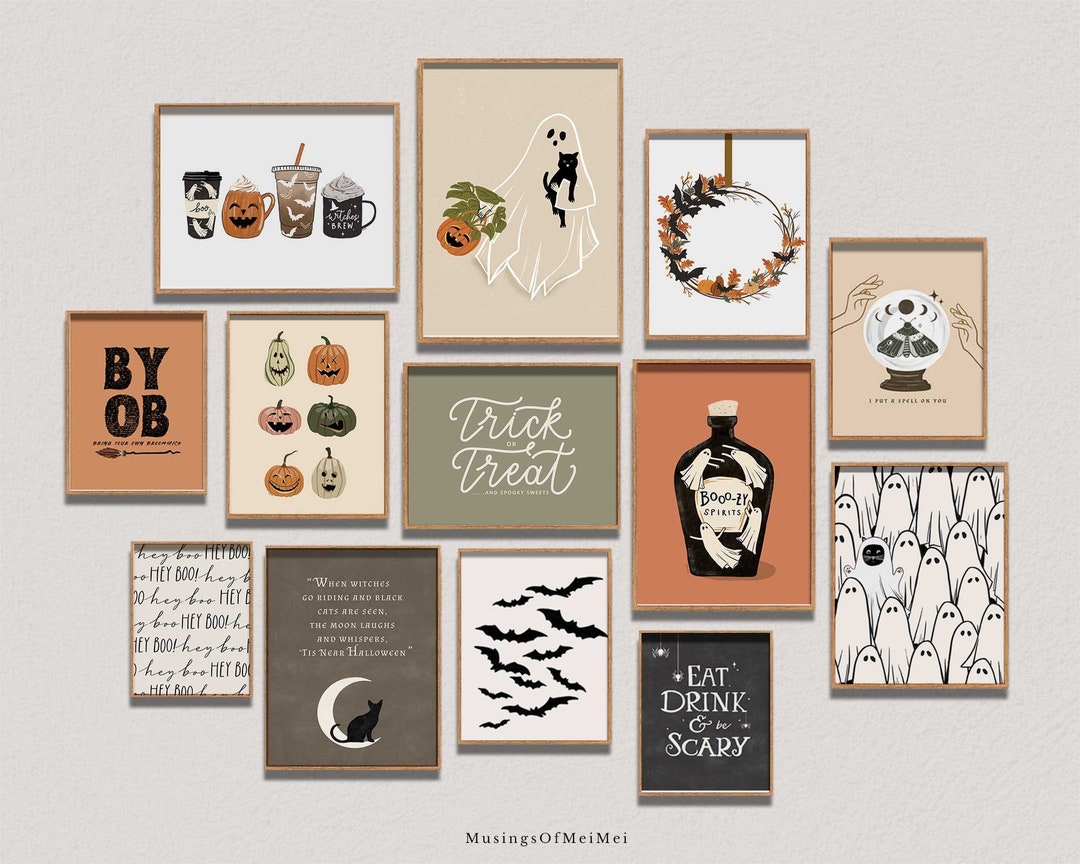 Halloween Gallery Wall Art, Set of 13, Boho Halloween, Retro Halloween ...