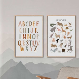 Animal Alphabet Poster, Printable Wall Art, ABC Poster, Rainbow Kids ...