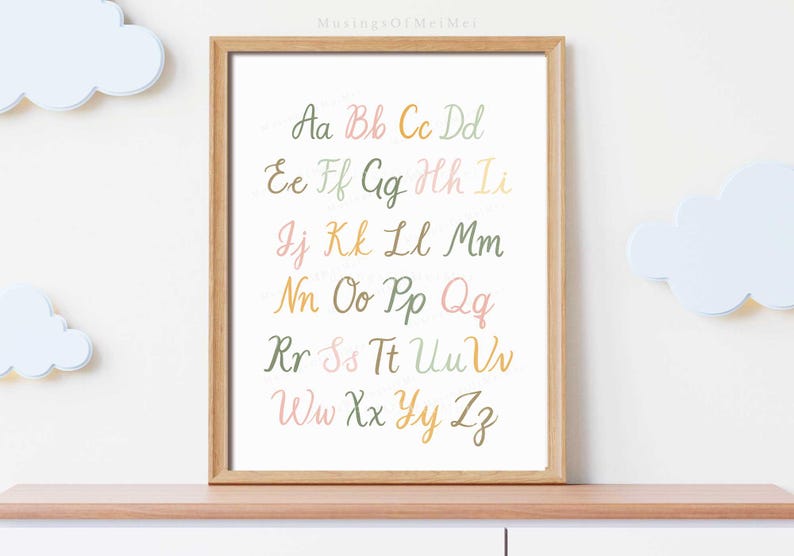Soft Pastel Colors Alphabet Print for Nursery Decor, Hand-lettered ABC ...