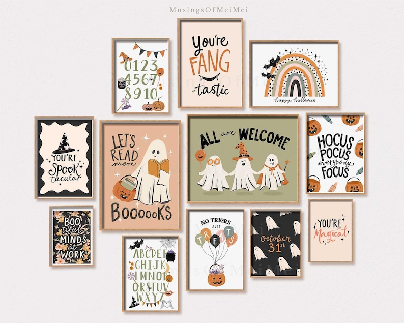 Halloween Classroom Decor Set, Kids Halloween Decor, Printable Wall Art ...