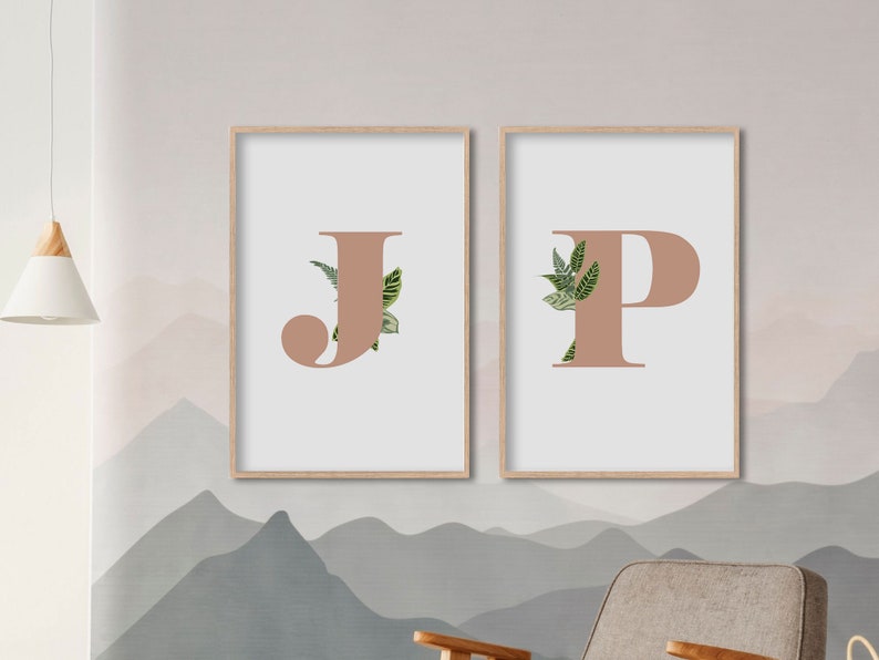 Alphabet Initial Art Print Custom Alphabet Print Botanical | Etsy