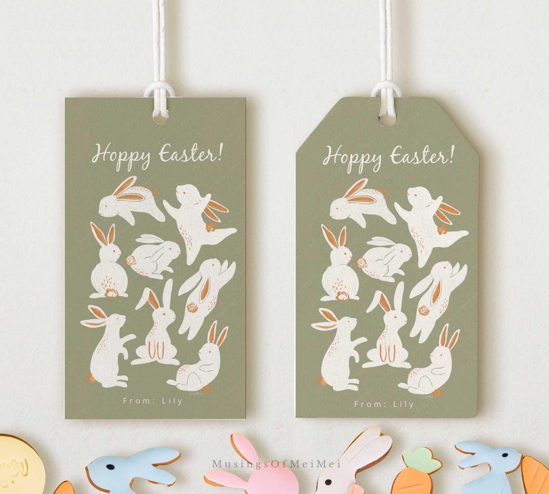 Editable Hoppy Easter Bunny Tags, Kids Rabbit Favor Labels, Whimsical ...