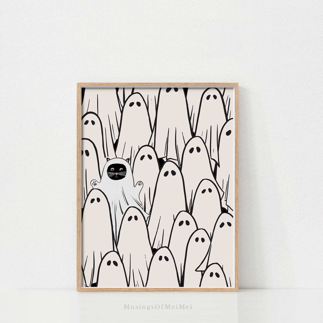 Halloween Cat Art, Peekaboo Cat Ghost, Halloween Ghostie, Printable ...
