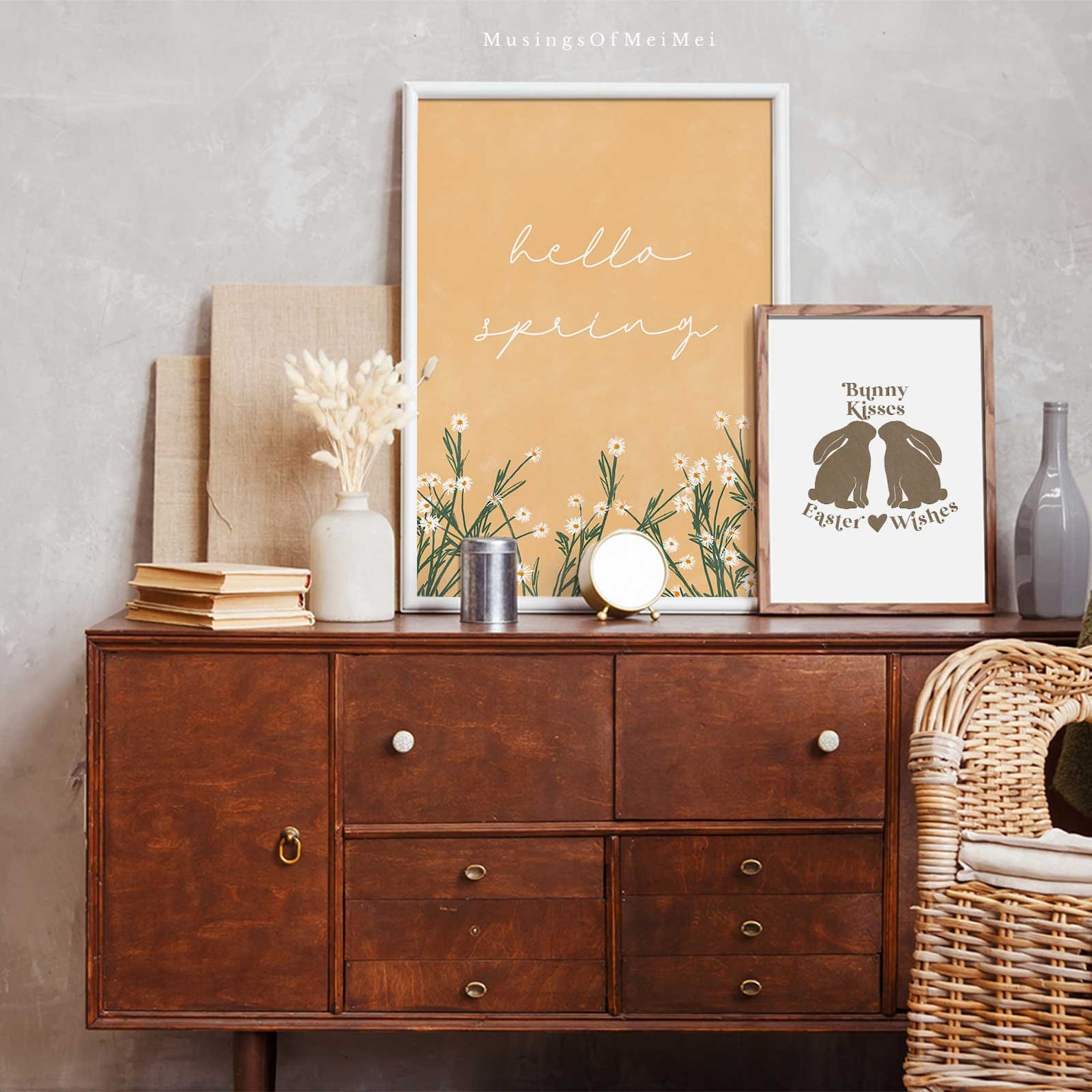 Hello Spring Wall Art, Printable Wall Art, Floral Art, Daisy Print ...