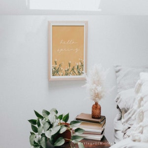Hello Spring Wall Art, Printable Wall Art, Floral Art, Daisy Print ...
