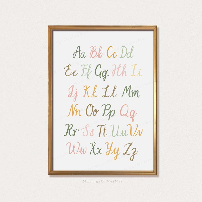 Soft Pastel Colors Alphabet Print for Nursery Decor, Hand-lettered ABC ...