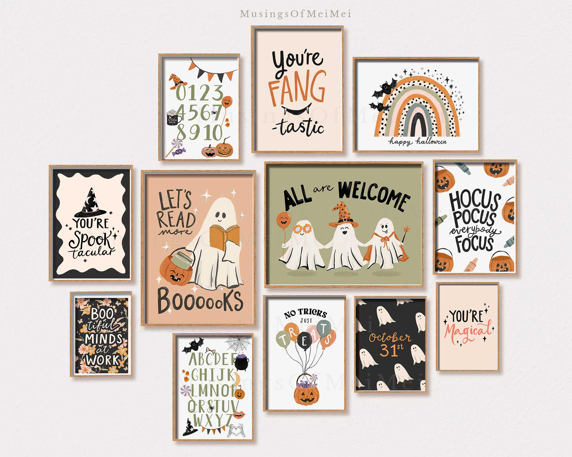 Halloween Printable Wall Art Bundle, Set of 12 Cute and Spooky ...