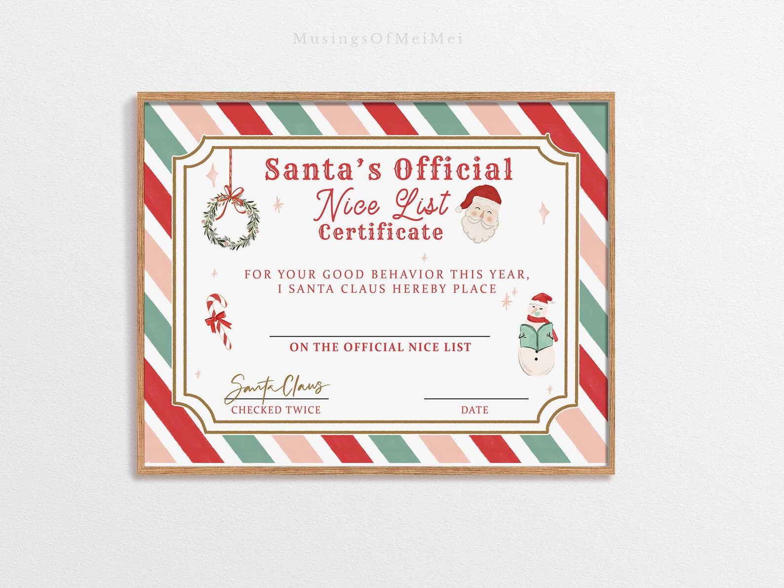 Santa's Official Nice List Certificate Printable, Christmas Reward ...