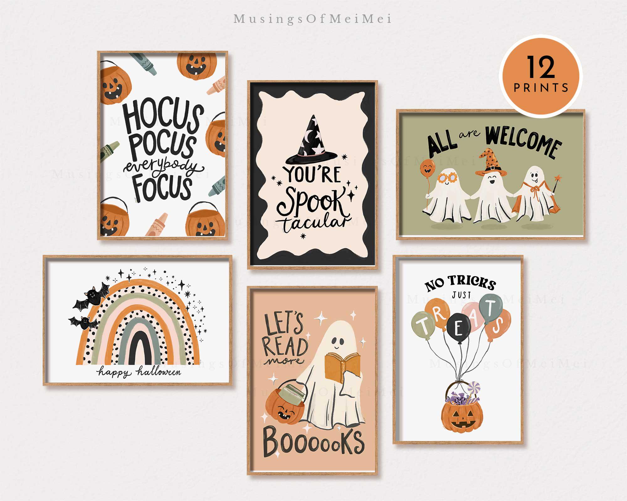 Halloween Printable Wall Art Bundle, Set of 12 Cute and Spooky ...