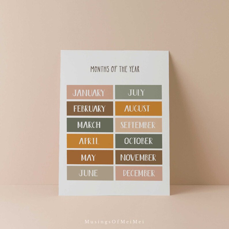 Months of the Year Educational Print Boho Nursery Print | Etsy
