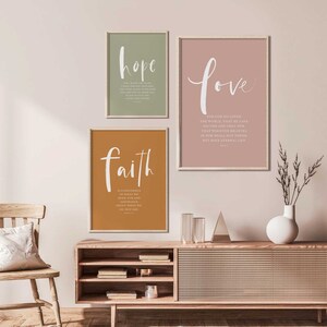 Faith Hope Love Bible Verse Wall Art Set of 3 Prints, Gallery Wall Set, Scripture Quote, Hebrews ...