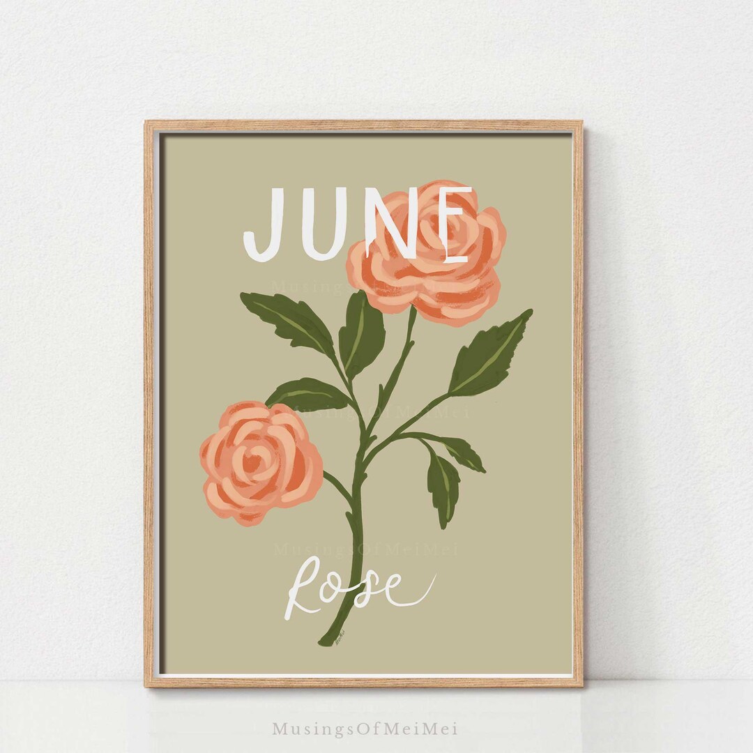 June Birth Flower Printable Wall Art, Rose Illustration, Botanical ...