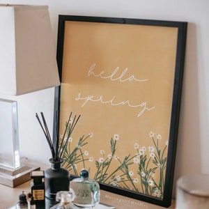 Hello Spring Wall Art, Printable Wall Art, Floral Art, Daisy Print ...