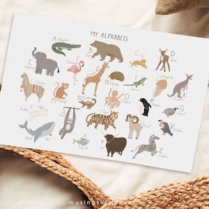 Animals Alphabets Poster, Printable Wall Art, Rainbow Kids Room Decor ...
