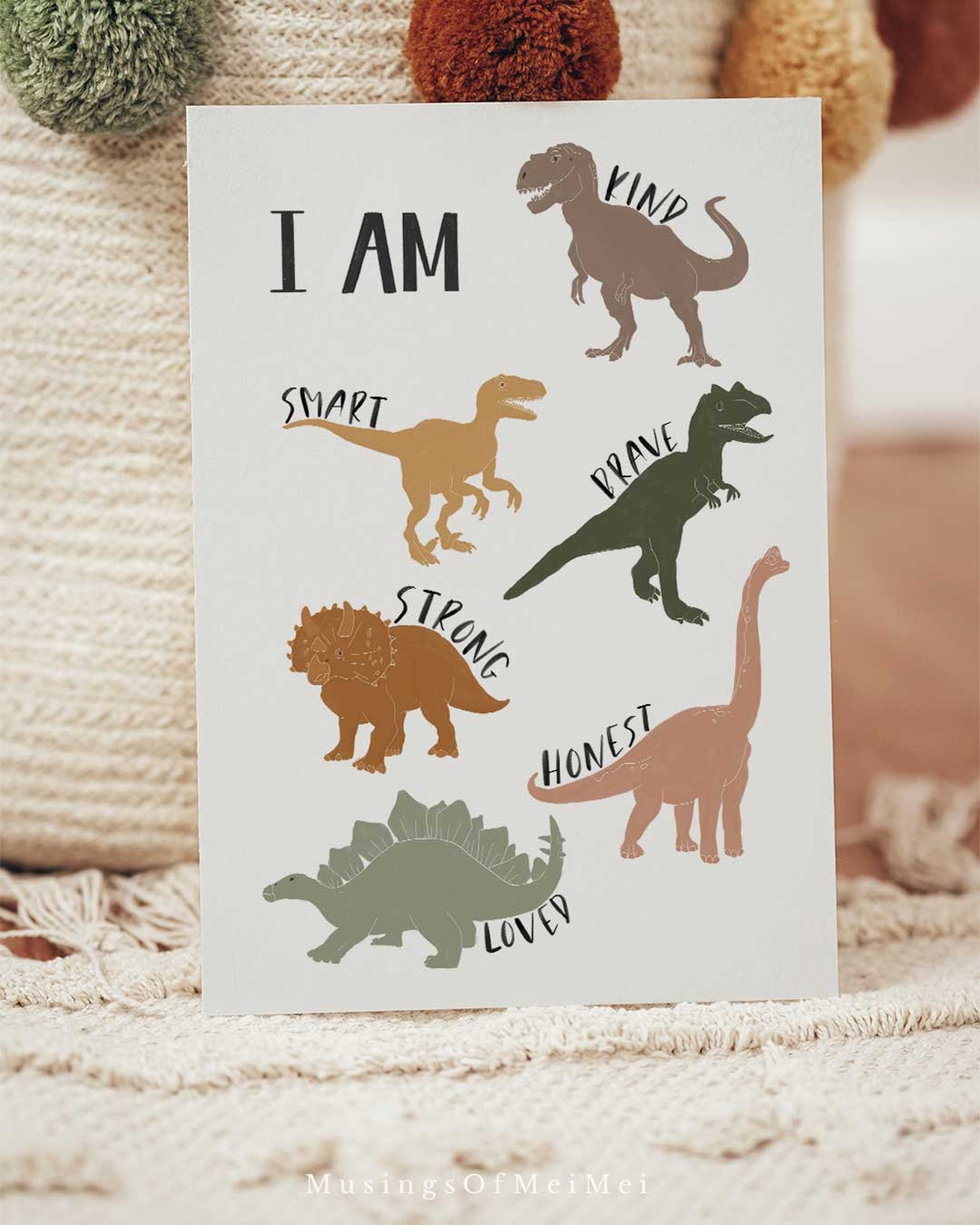 Kids Positive Affirmations Print, Dinosaur Wall Art, PRINTABLE WALL ART ...