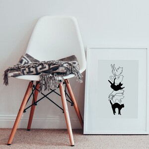 Cat Print, Falling Cat Poster, Black and White Printable Wall Art, Cat ...