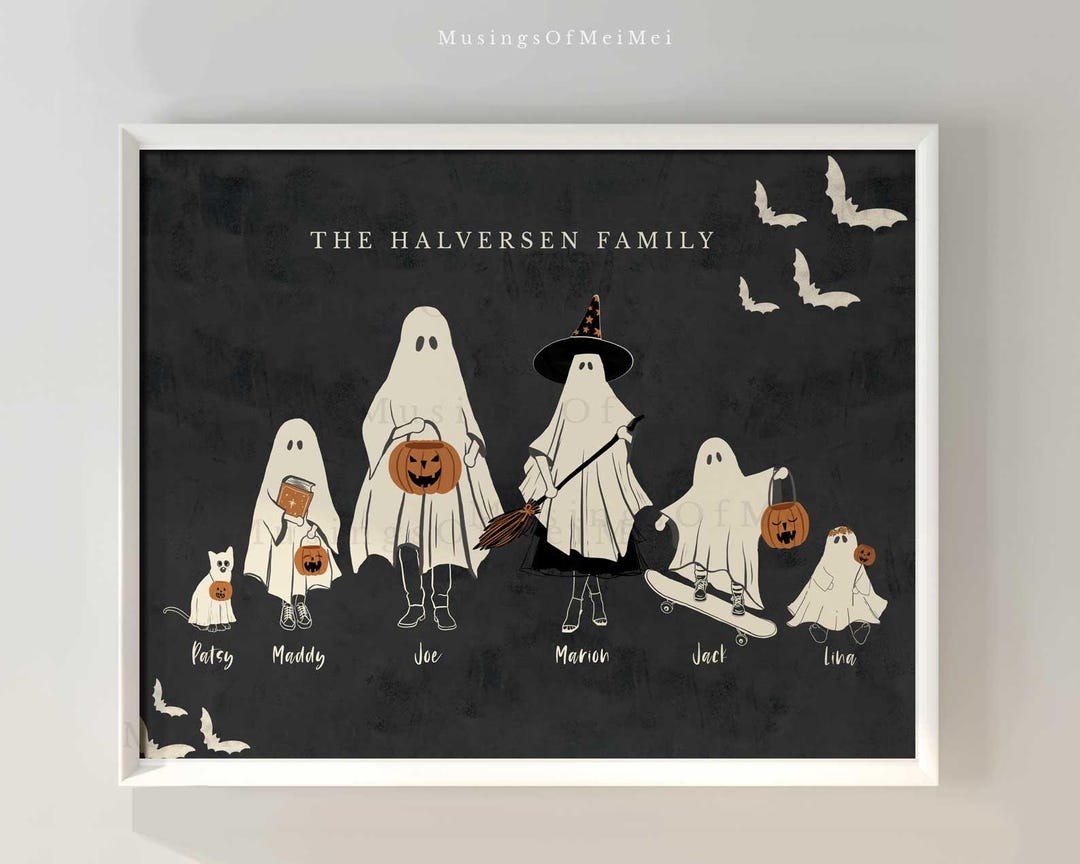 Personalized Ghost Family Halloween Art Print, Custom Family Portrait ...