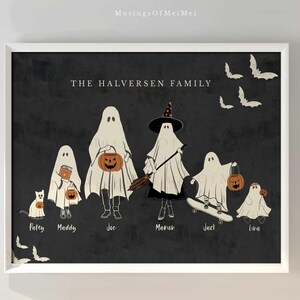 Personalized Ghost Family Halloween Art Print, Custom Family Portrait ...