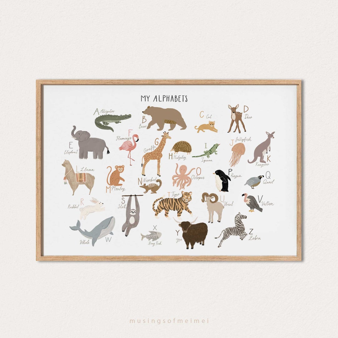 Animals Alphabets Poster, Printable Wall Art, Rainbow Kids Room Decor ...