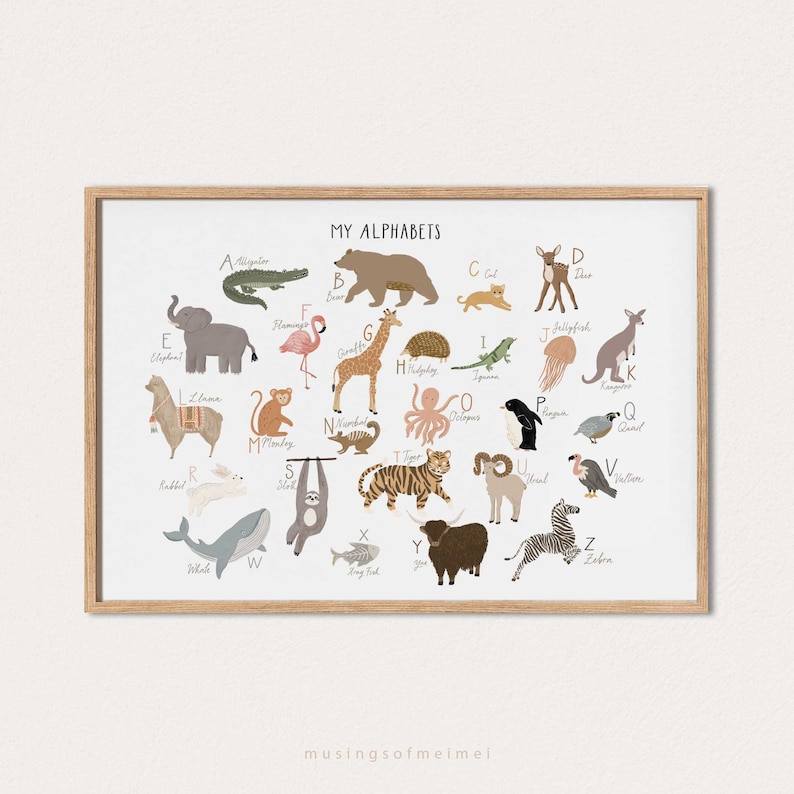 Animals Alphabets Poster, Printable Wall Art, Rainbow Kids Room Decor ...