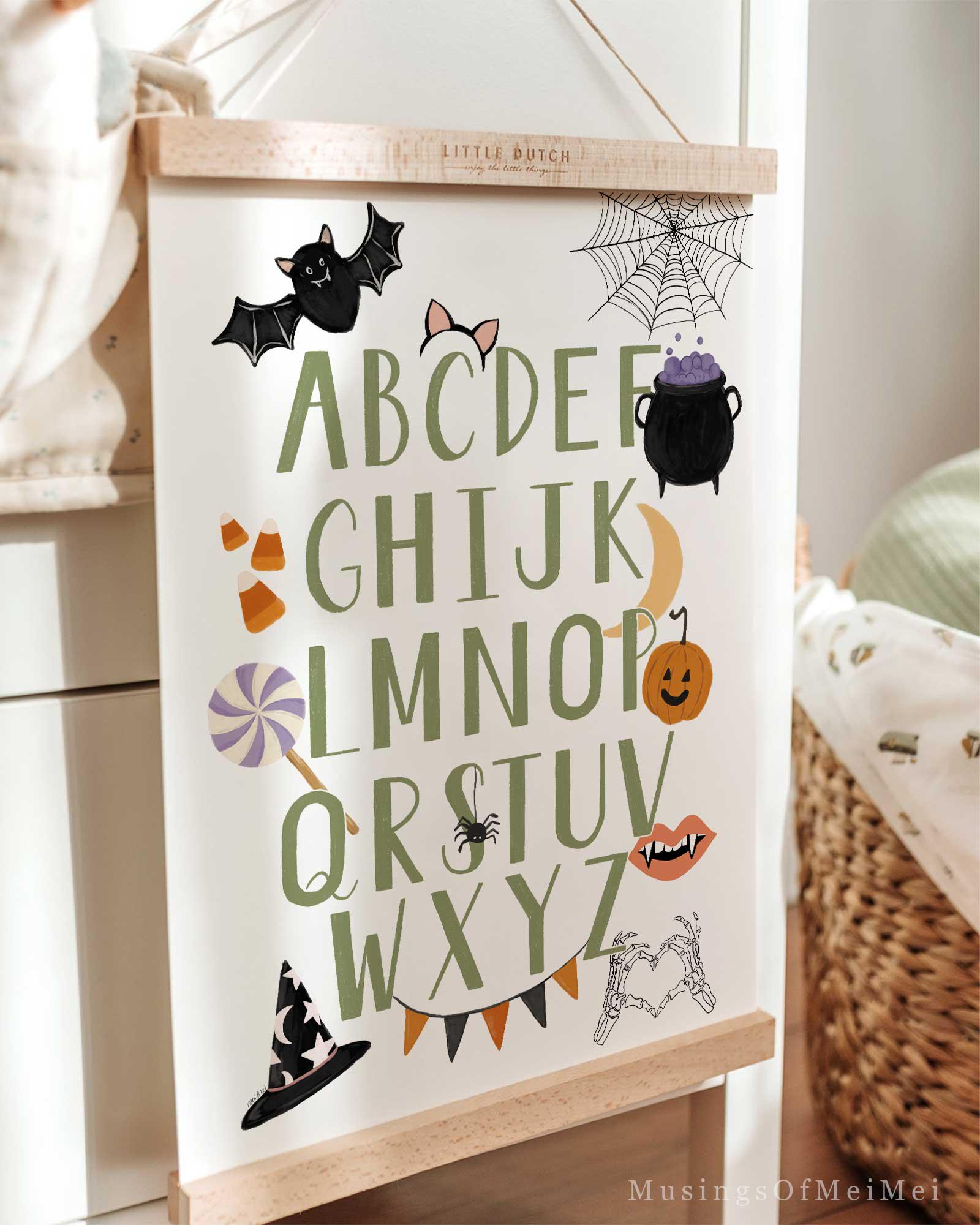 Halloween Alphabet and Numbers Printable Art, Halloween Wall Decor for ...