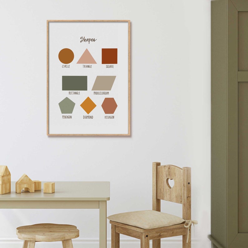 Boho Shapes Learning Print Set or 2, Geometric Kids Wall Art, Playroom ...