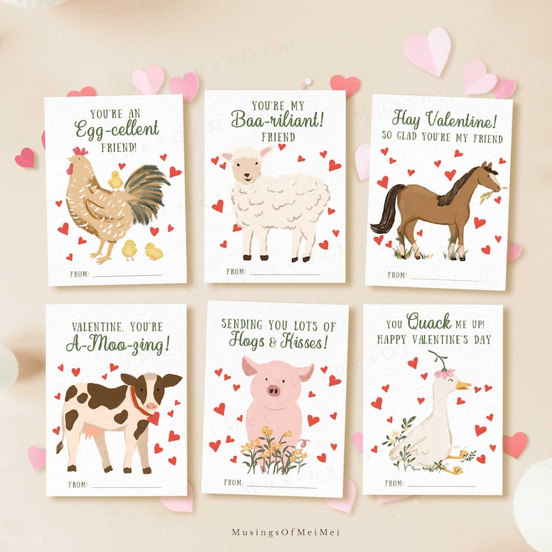 Printable Farm Animal Valentine's Day Card, Classroom Valentine's Day ...